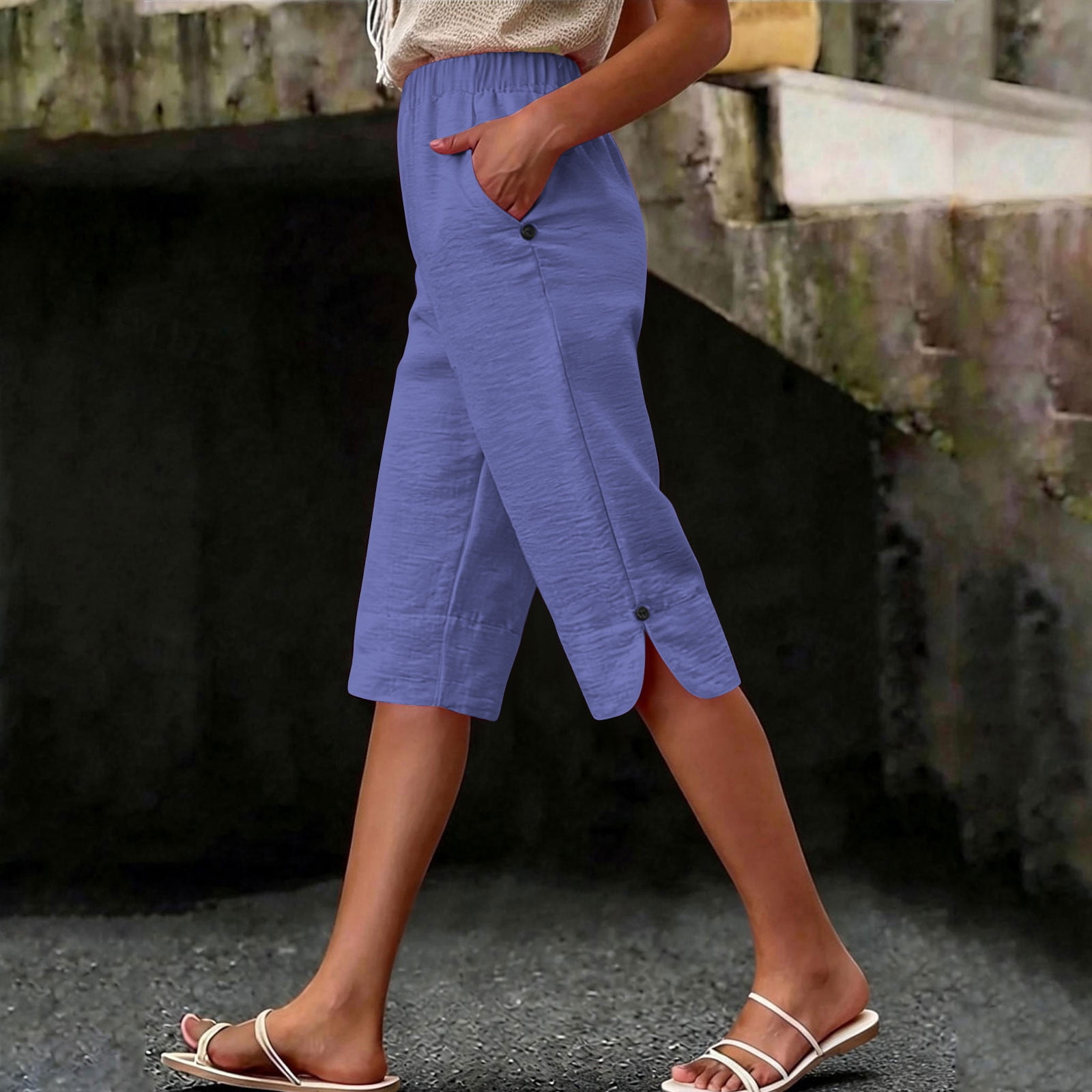 Chbgutlmr Womens Shorts High Elastic Waist Straight Leg Knee Length ...