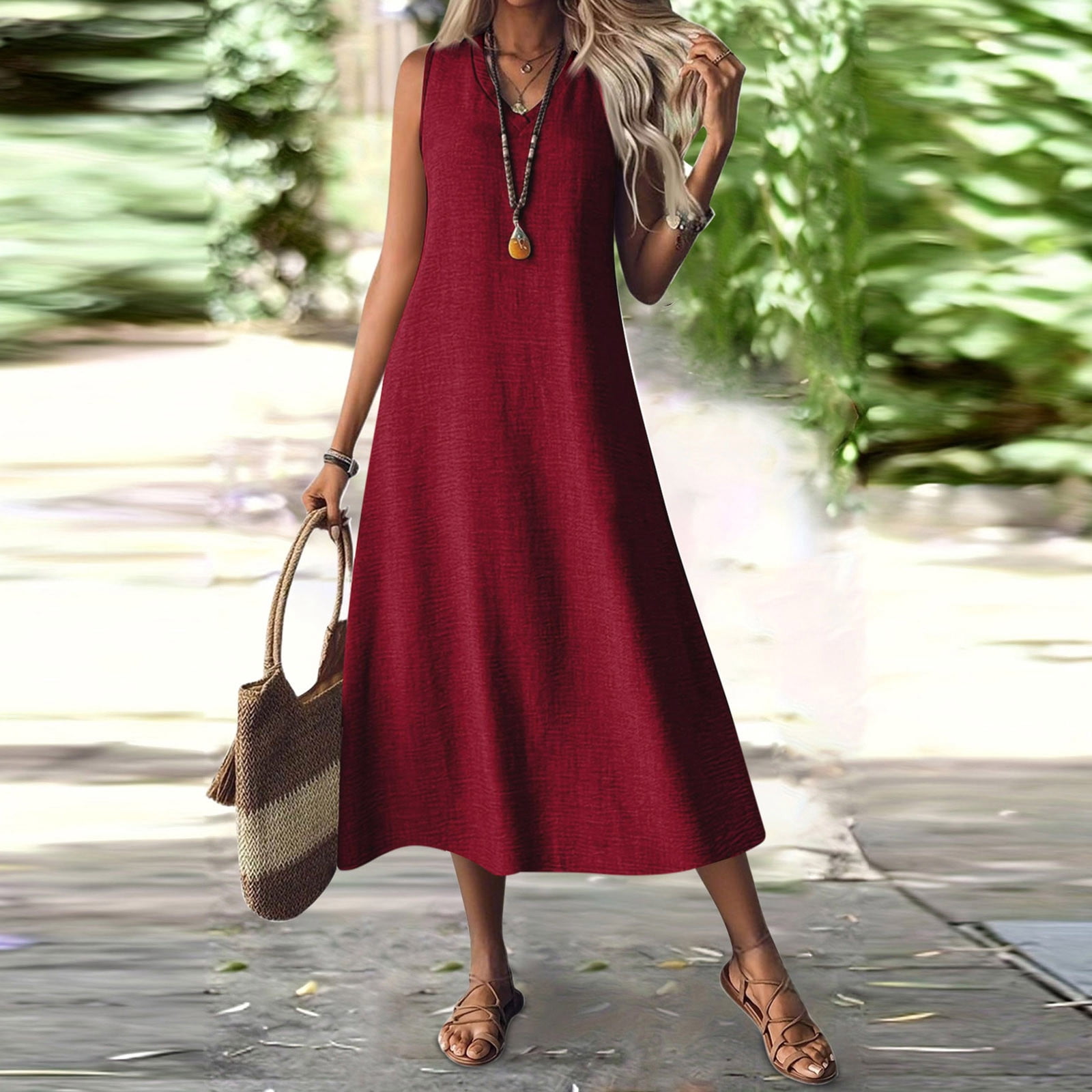 Chbgutlmr Womens Summer Dresses Sleeveless V Neck A-Line Tank Dresses ...