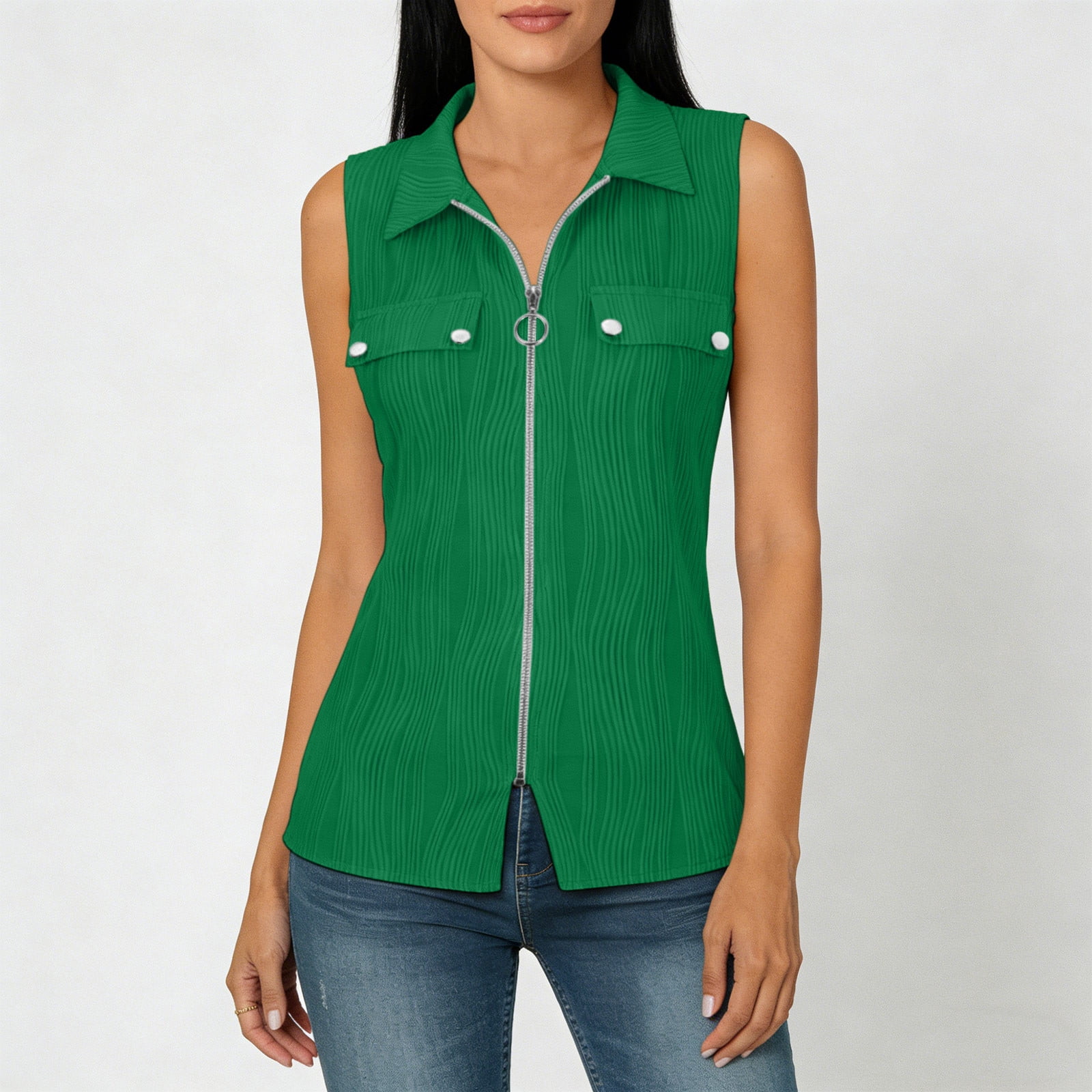 Chbgutlmr Womens Tank Tops Sleeveless Full Zipper Turn down Collar ...