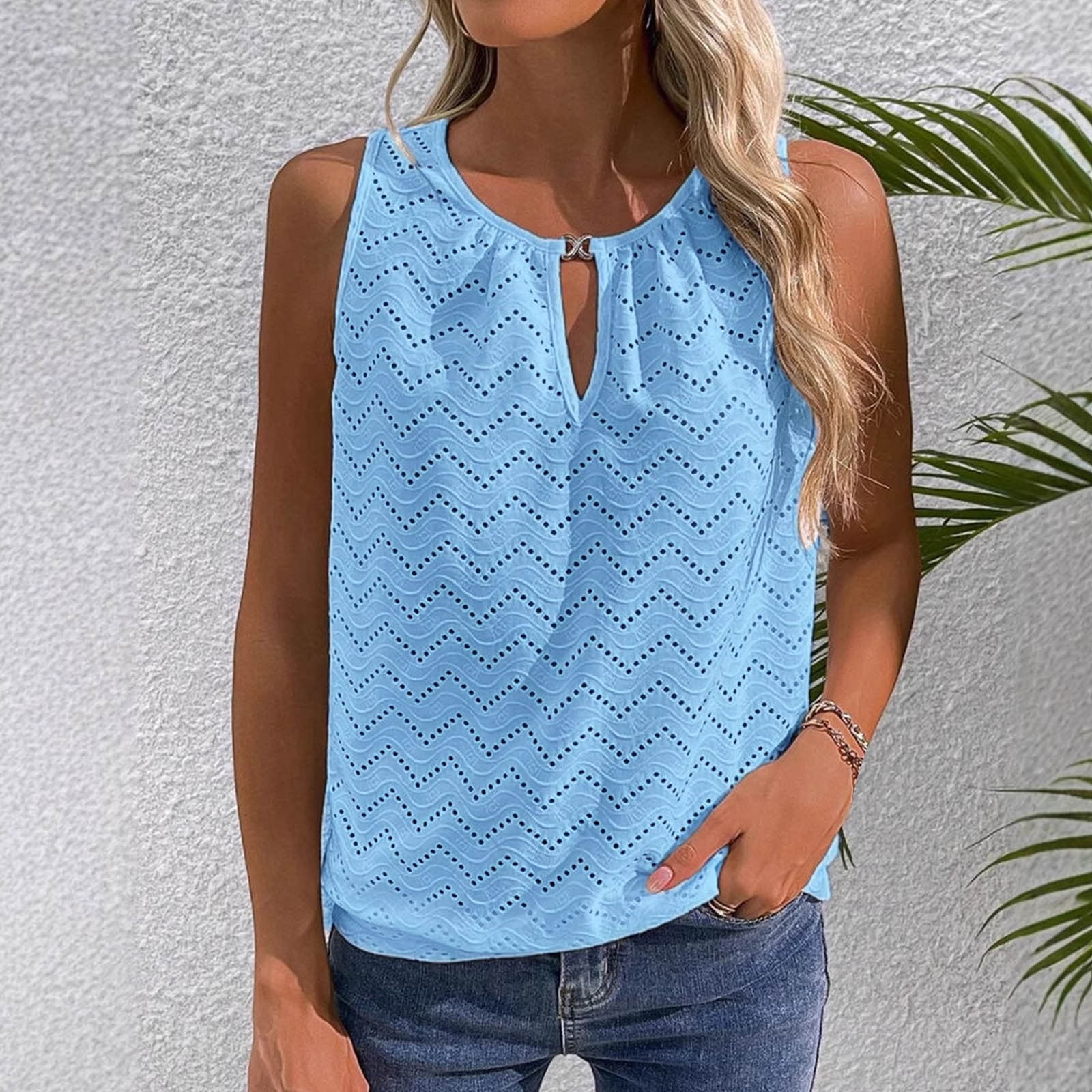 Chbgutlmr Womens Tank Tops Sleeveless Hollow out Keyhole Neck Blouse ...