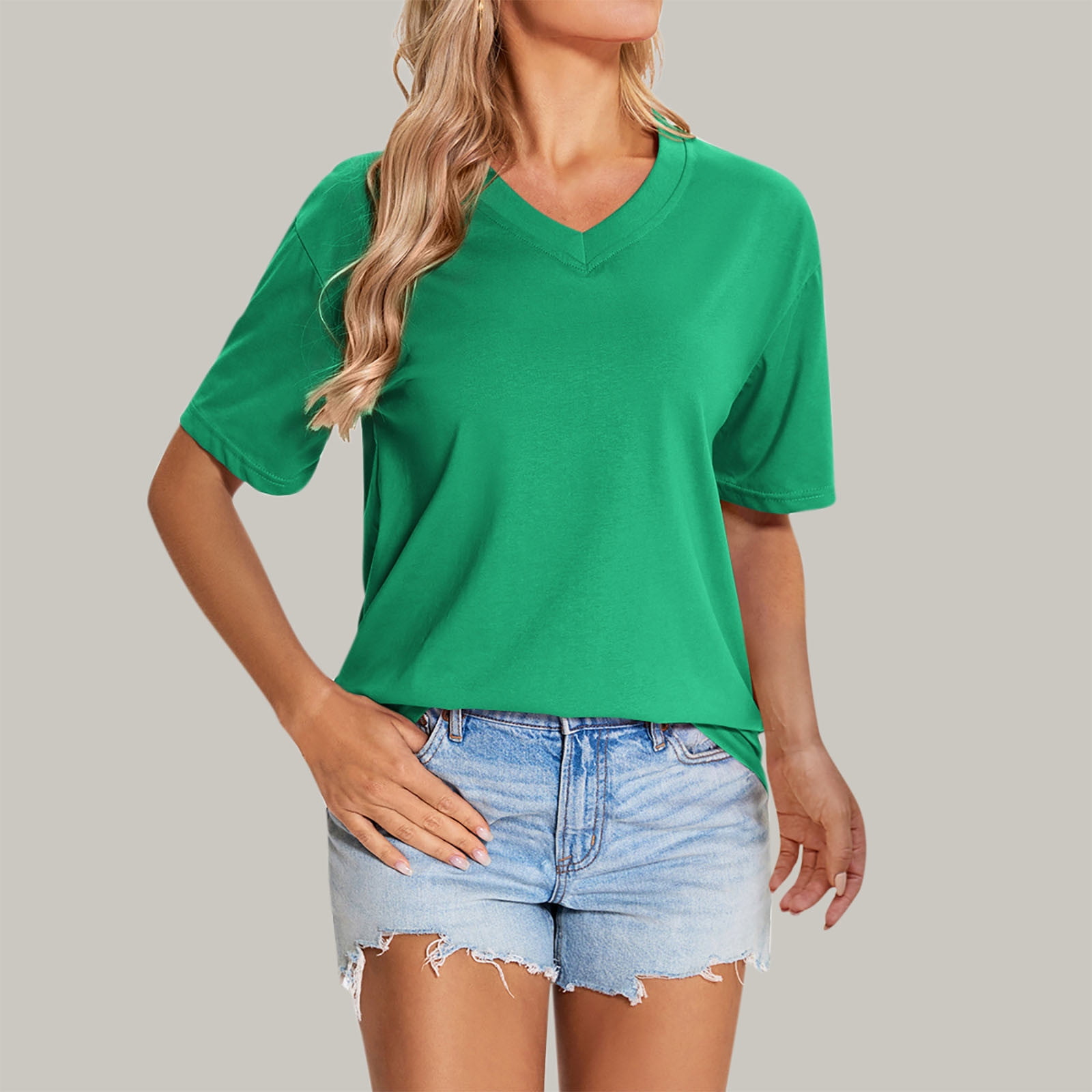 Chbgutlmr Womens Tops Short Sleeve V Neck Plain Color T-Shirts Casual ...