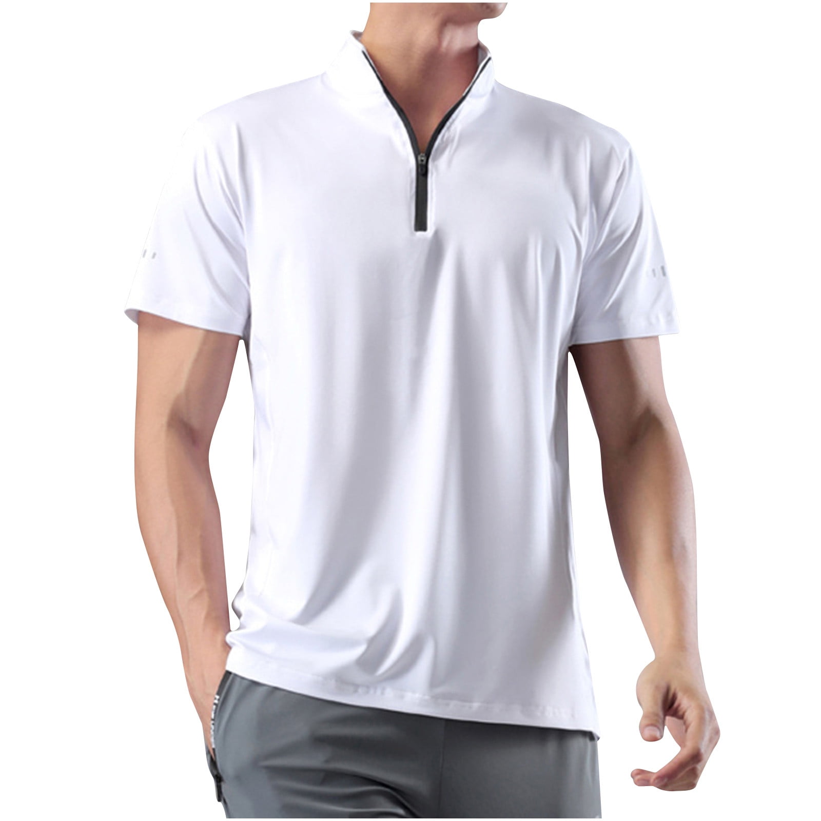 Chbgutlmr Workout Mens Shirts Plus Size Zip High Neck Running Tees ...