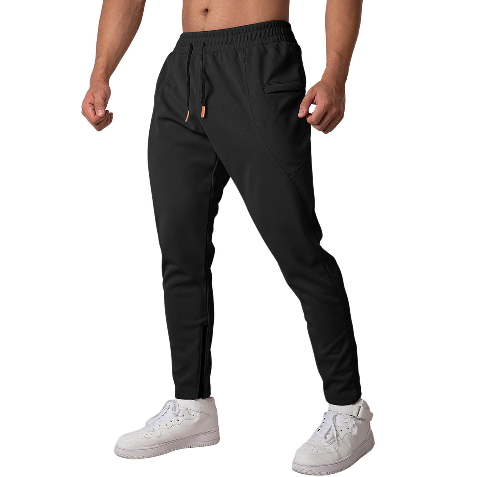 Chbgutlmr Workout Pants for Men Drawstring Zip Bottom Elastic Waist ...