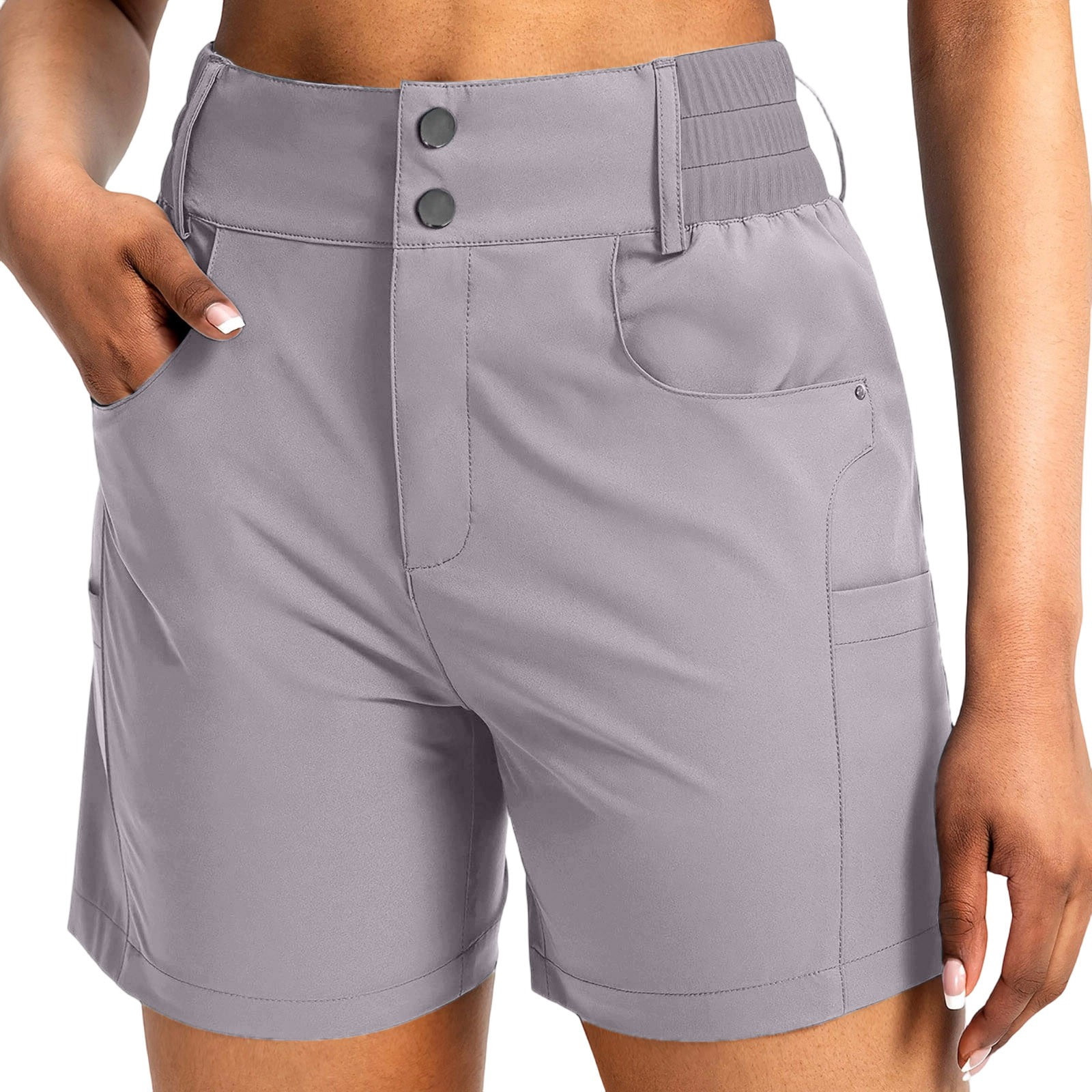 Chbgutlmr Workout Shorts Women Flat Front High Waisted Button Shorts ...