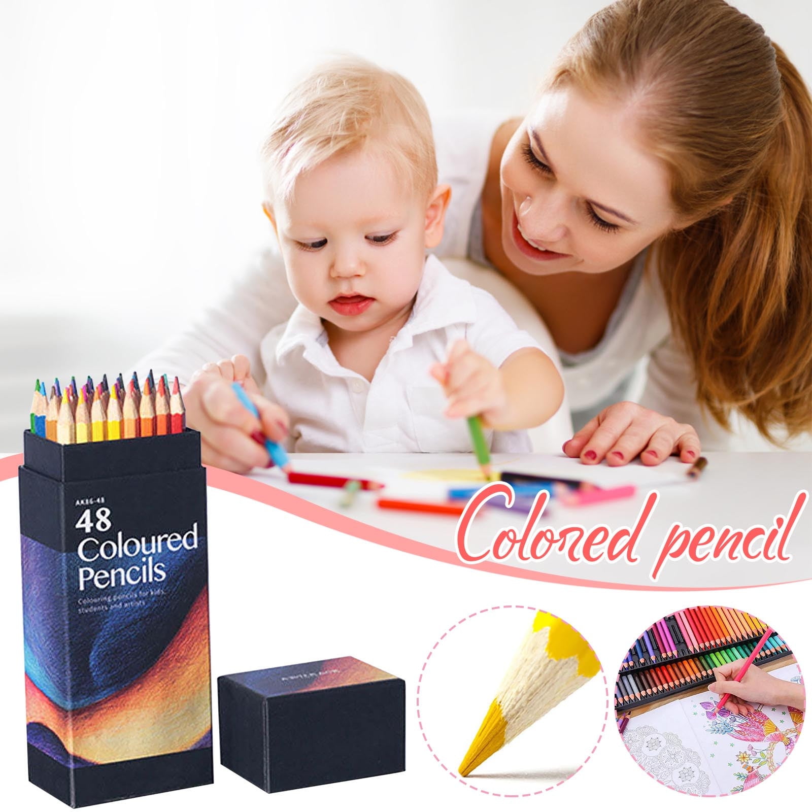CheAAlet 48 Colors Oil-Based Colored Pencil Set, Oily Colored Painting ...