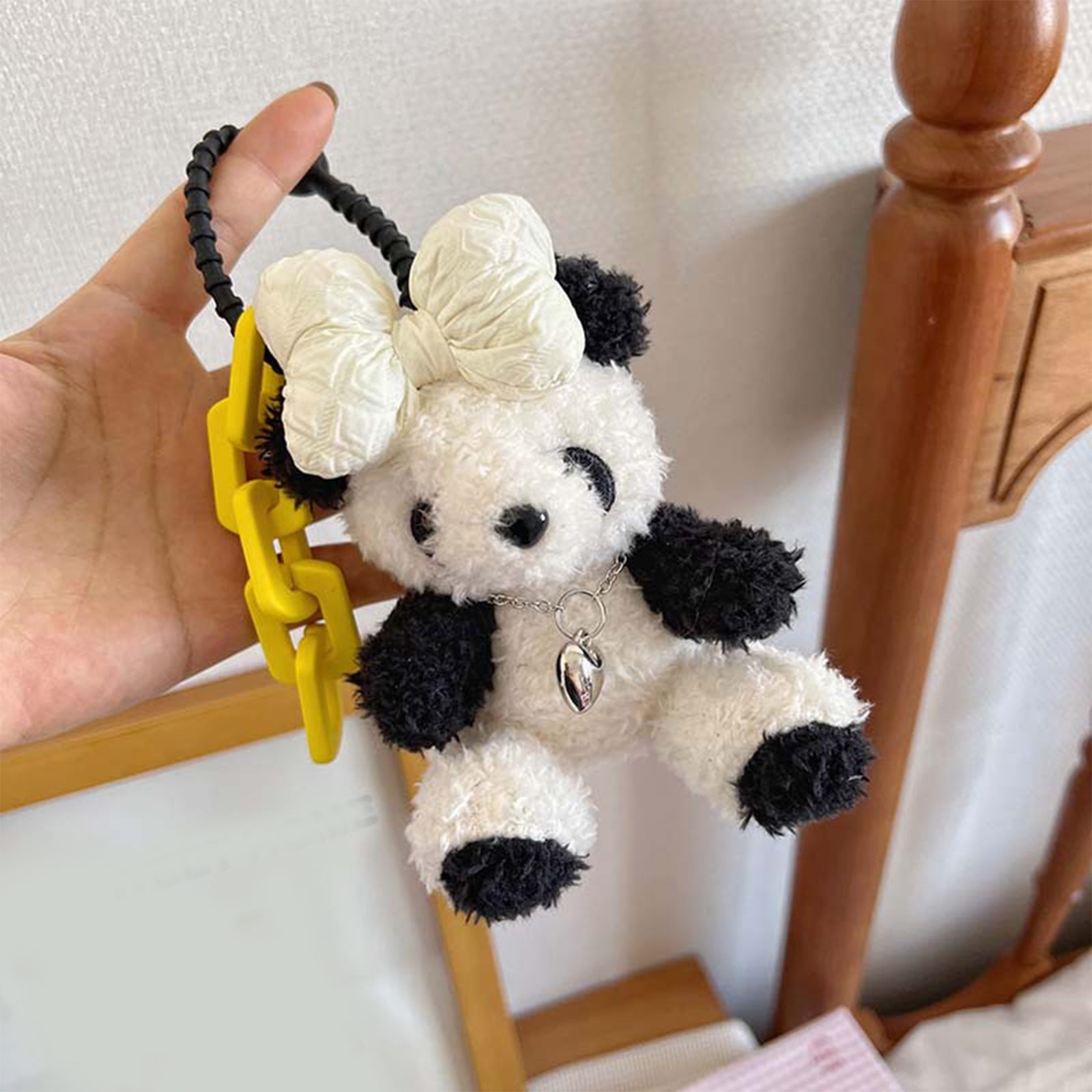 CheAAlet Cute Beige Bear Keychain - Faux Mink Bow, School Bag & Car ...