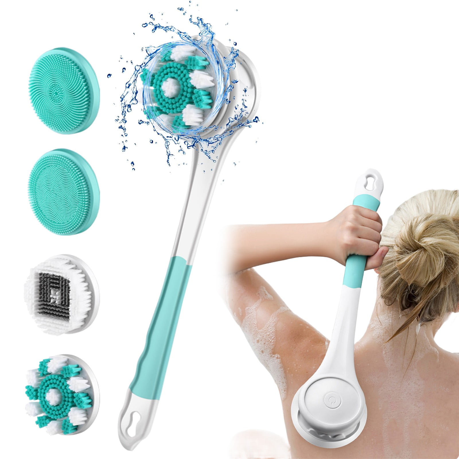 CheAAlet Electric Bath Brush Set Shower Body 4 Brush Heads Rechargeable ...