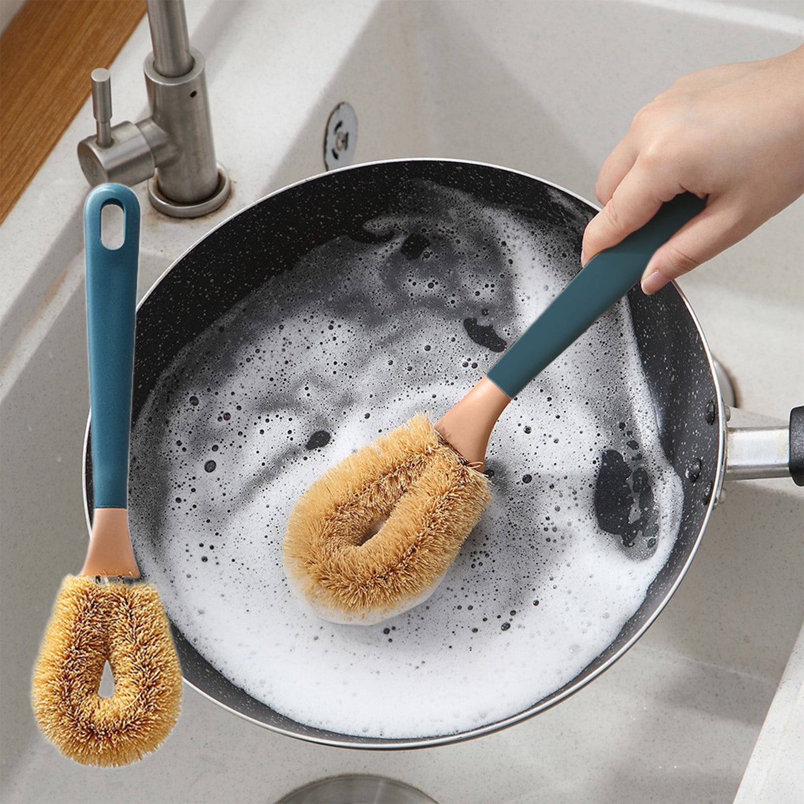CheAAlet Long Handle Palm Bristle Pot & Kitchen Cleaning Brush ...