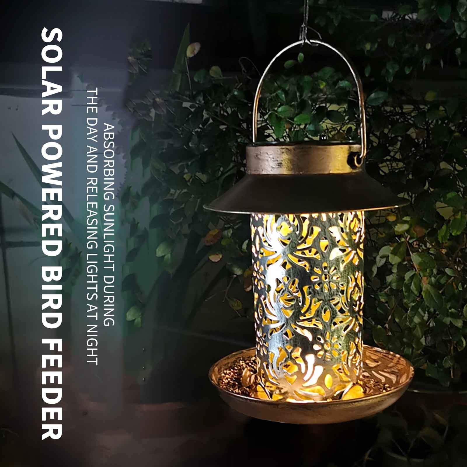 CheAAlet New Lighting Solar Bird Feeder Outdoor Hanging Iron Bird ...