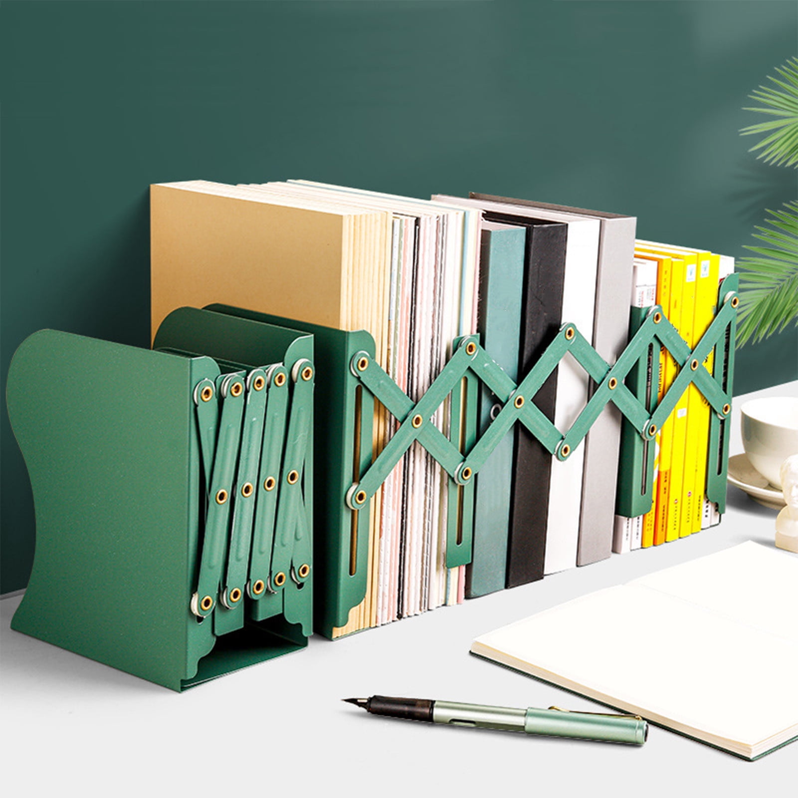 CheAAlet Retractable Green Metal Book Stand, Foldable Desktop Bookshelf ...