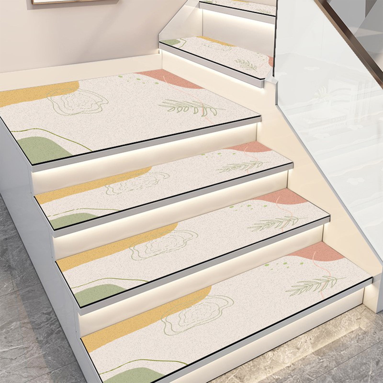 CheAAlet Stair Step Mat with Non-slip Solid Wood Step Stickers, Silent ...