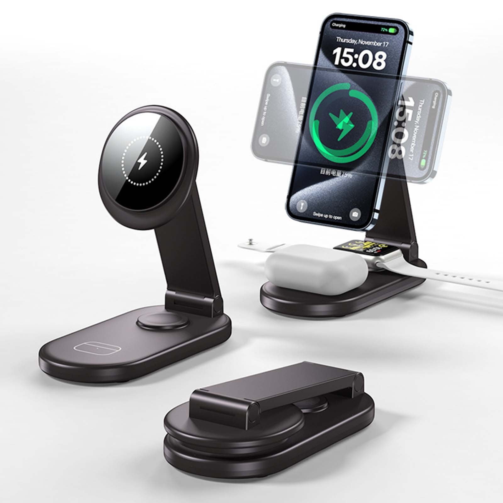 CheAAlet Three-in-one Vertical Wireless Charger for Fast Charging, 15W ...