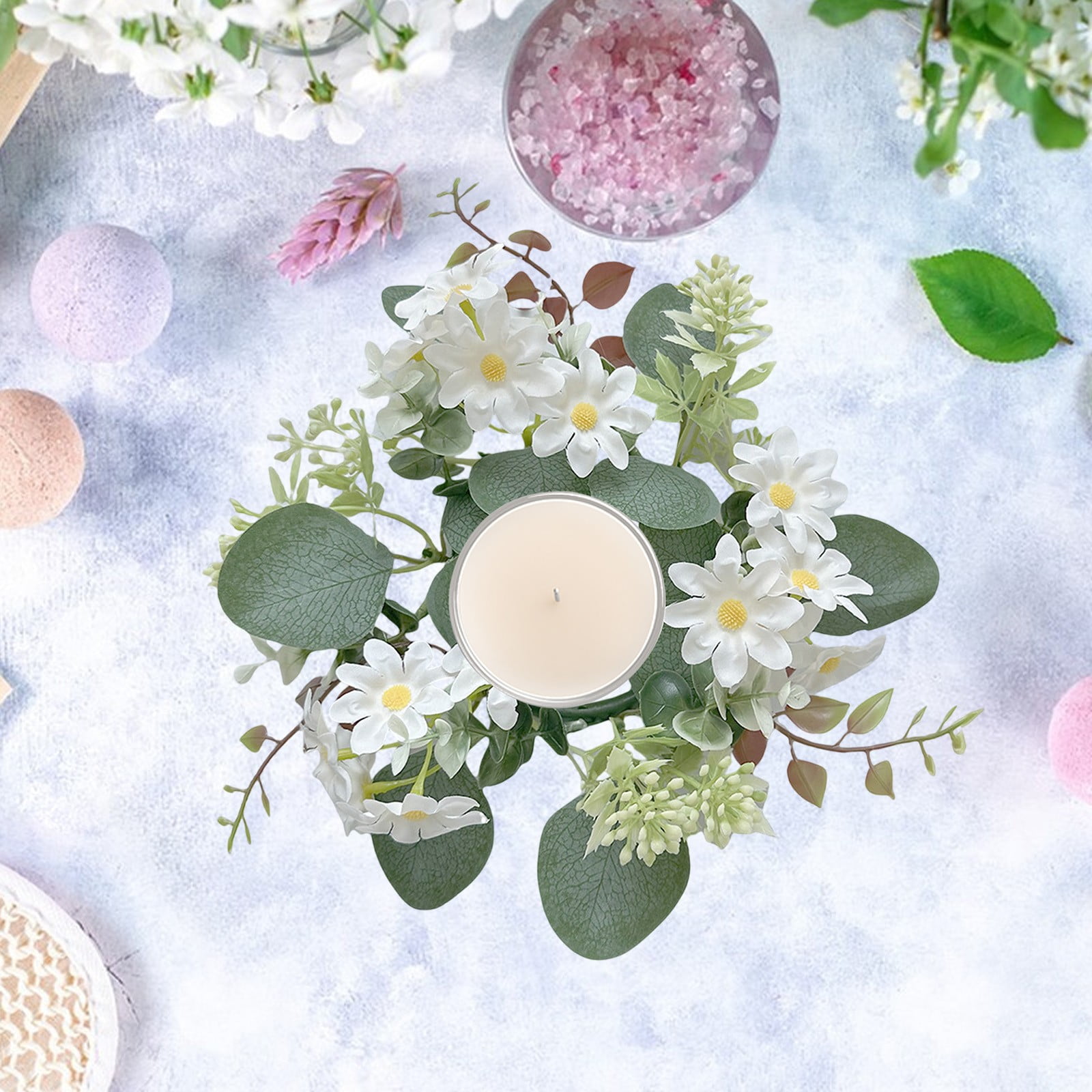 CheAAlet White Hydrangea Candle Ring Garland - Desktop Party Decoration ...