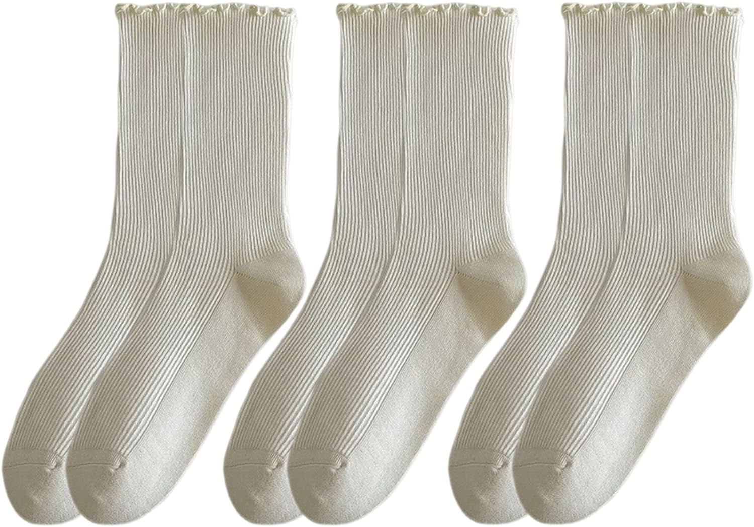 CheShi Women's Cute Ruffle Frilly Socks Neutral Thin Cotton Knit Crew ...