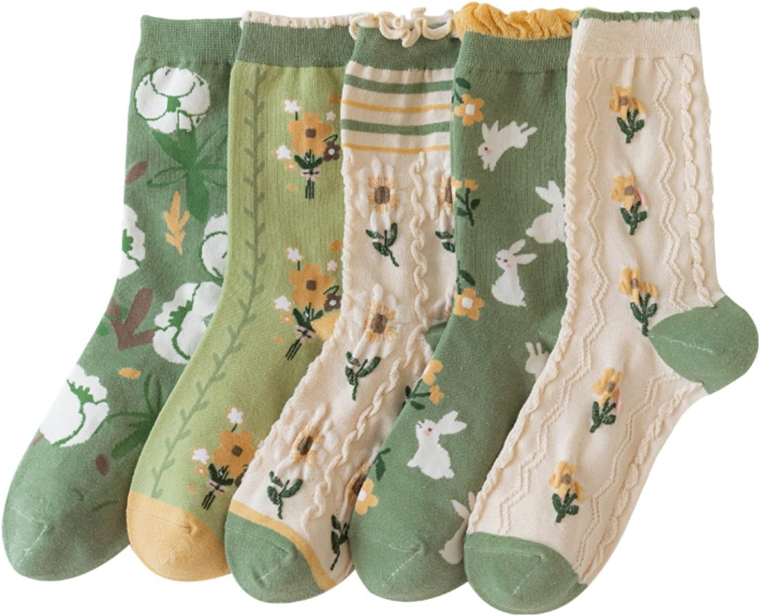 CheShi Women's Cute Vintage Floral Patterned Cotton Crew Socks Teen ...