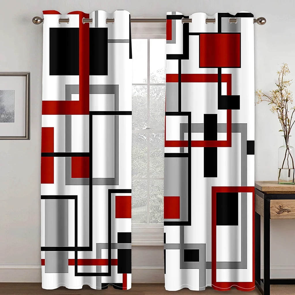 Cheap Abstract Geometric Red Modern Window Curtains for Living Room ...