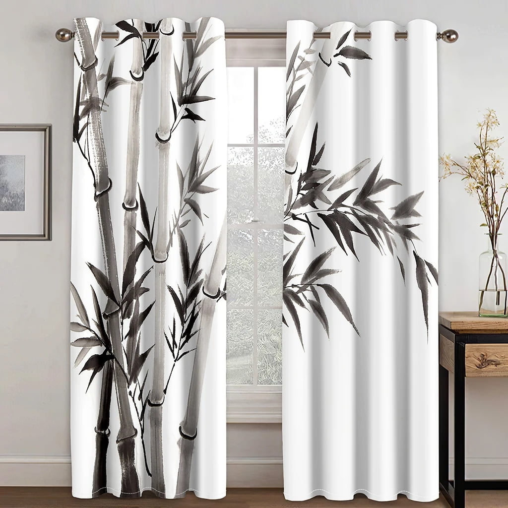 Cheap Bamboo Ink Painting Elegant High Shading Curtain for Living Room ...