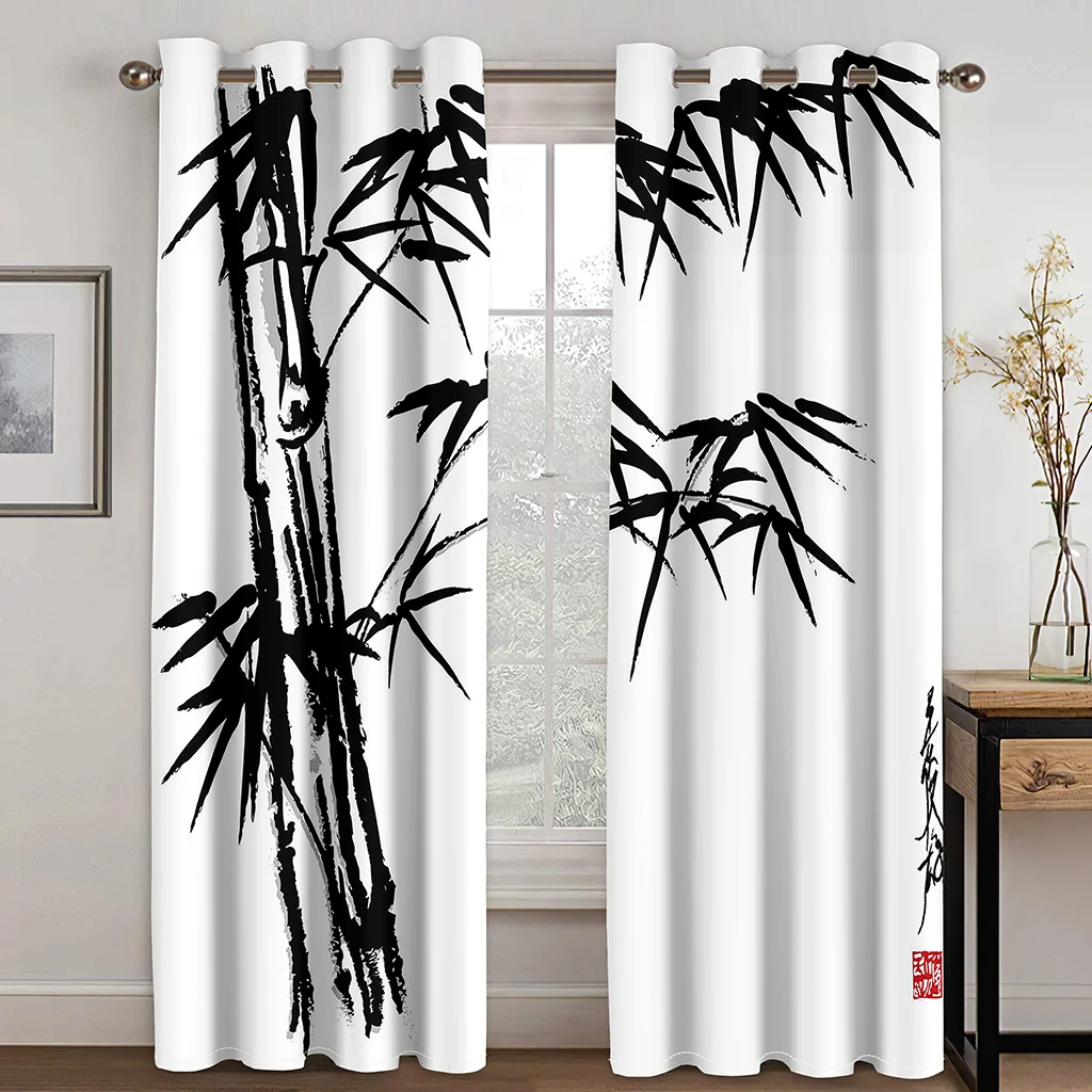 Cheap Bamboo Ink Painting Elegant High Shading Curtain for Living Room ...