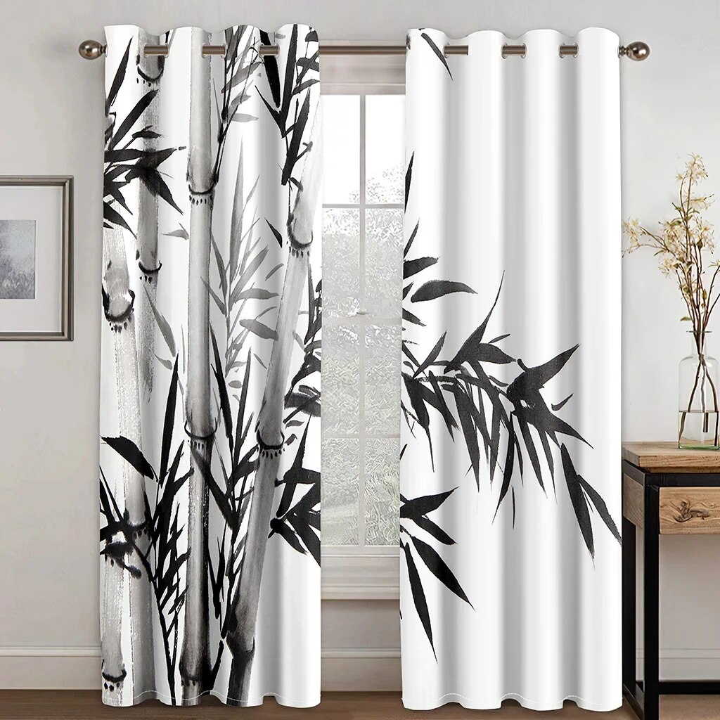 Cheap Bamboo Ink Painting Elegant High Shading Curtain for Living Room ...