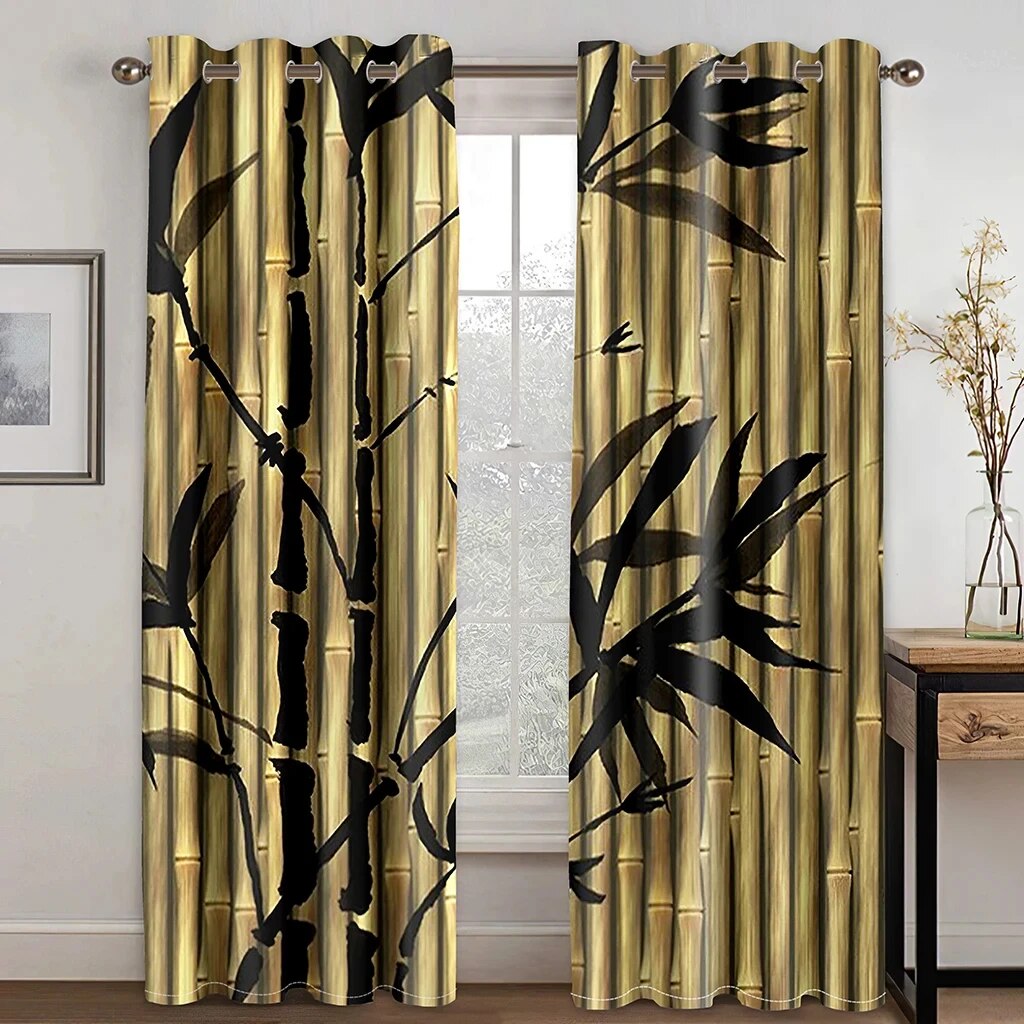 Cheap Bamboo Ink Painting Elegant High Shading Curtain for Living Room ...