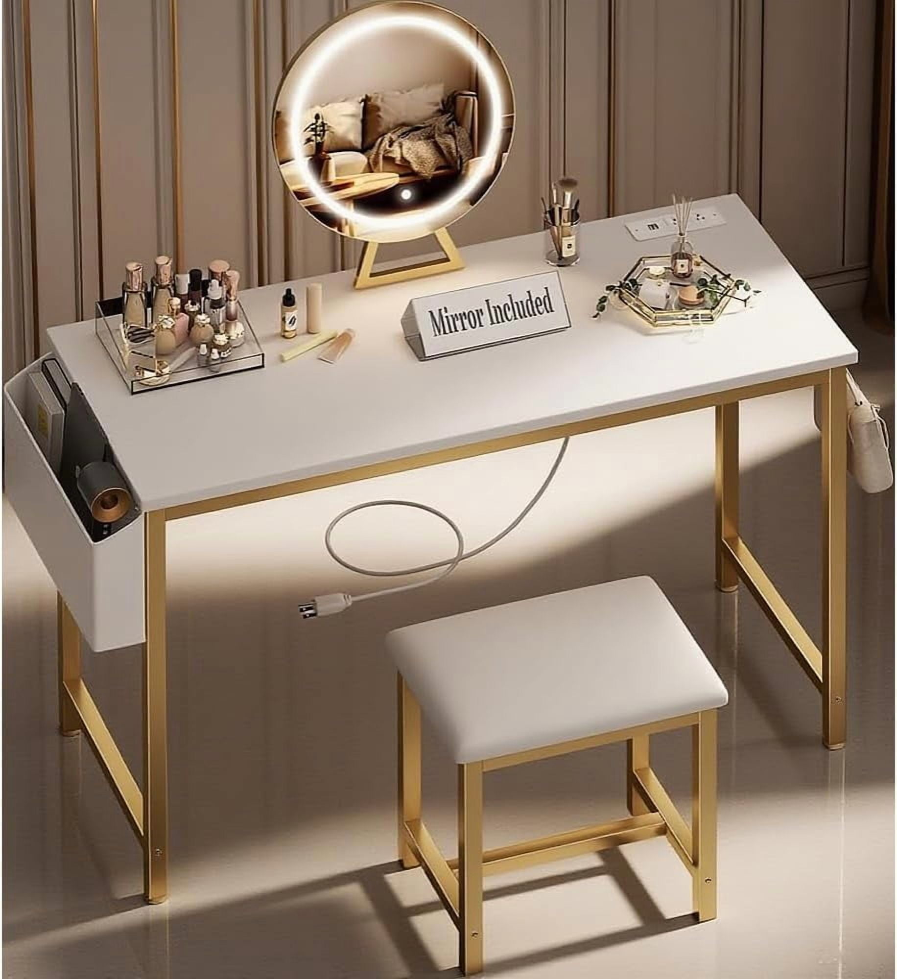 Cheap Makeup Girls Vanity Set with Mirror and Stool and Lights & Power ...