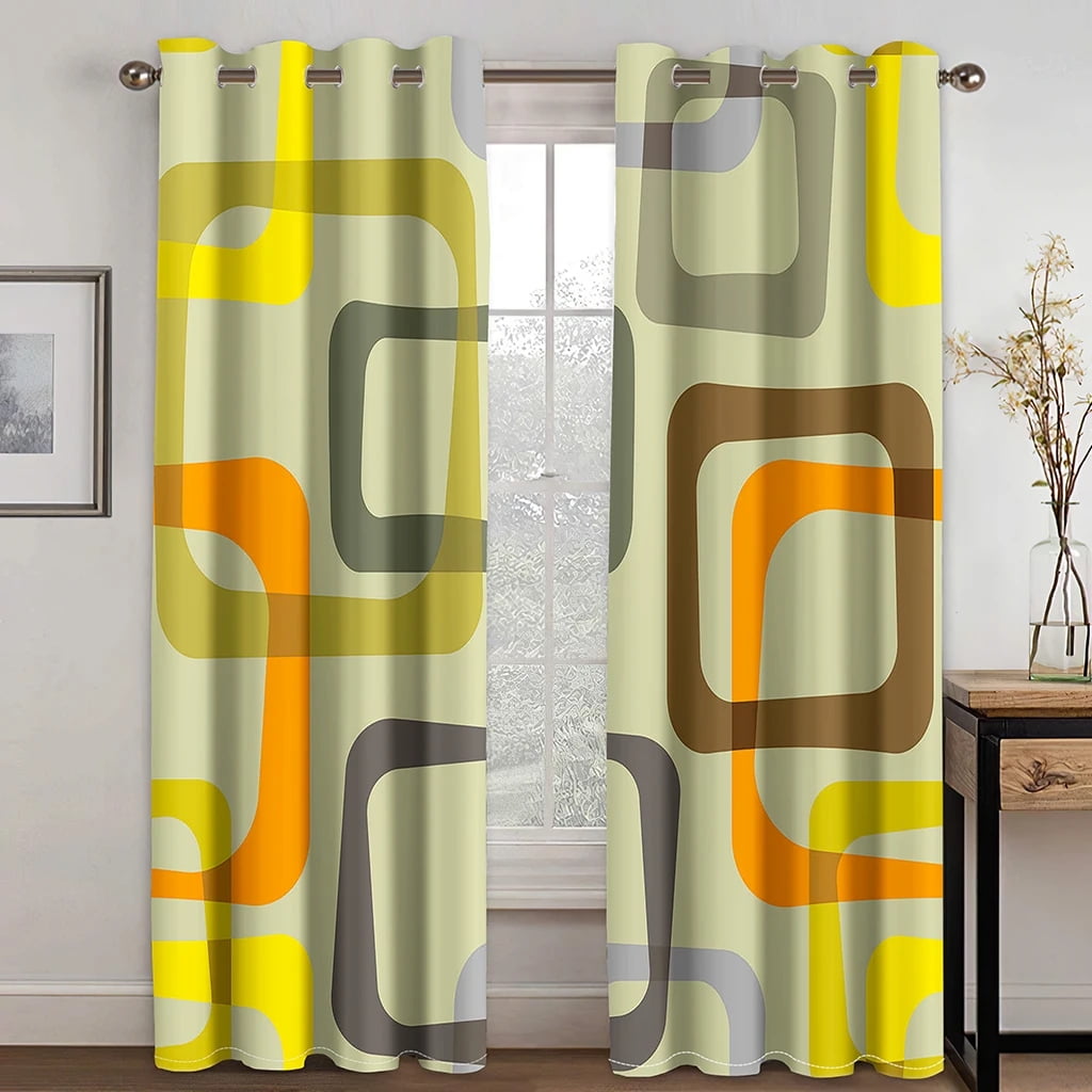 Cheap Modern Abstract Drape Yellow Grey Geometric Spiral Curtains for ...