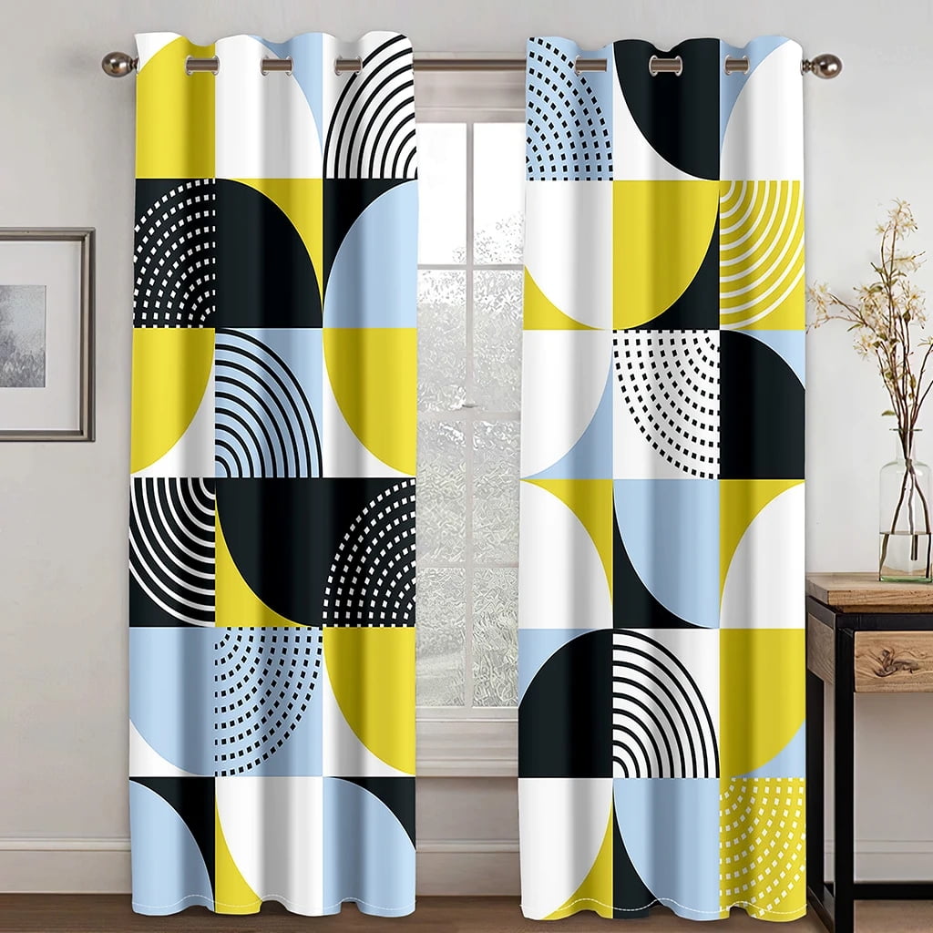 Cheap Modern Abstract Drape Yellow Grey Geometric Spiral Curtains for ...
