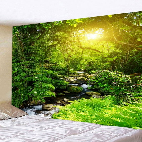 Cheap Pink Cloud Tapestry Natural Forest Waterfall Wall Hanging ...