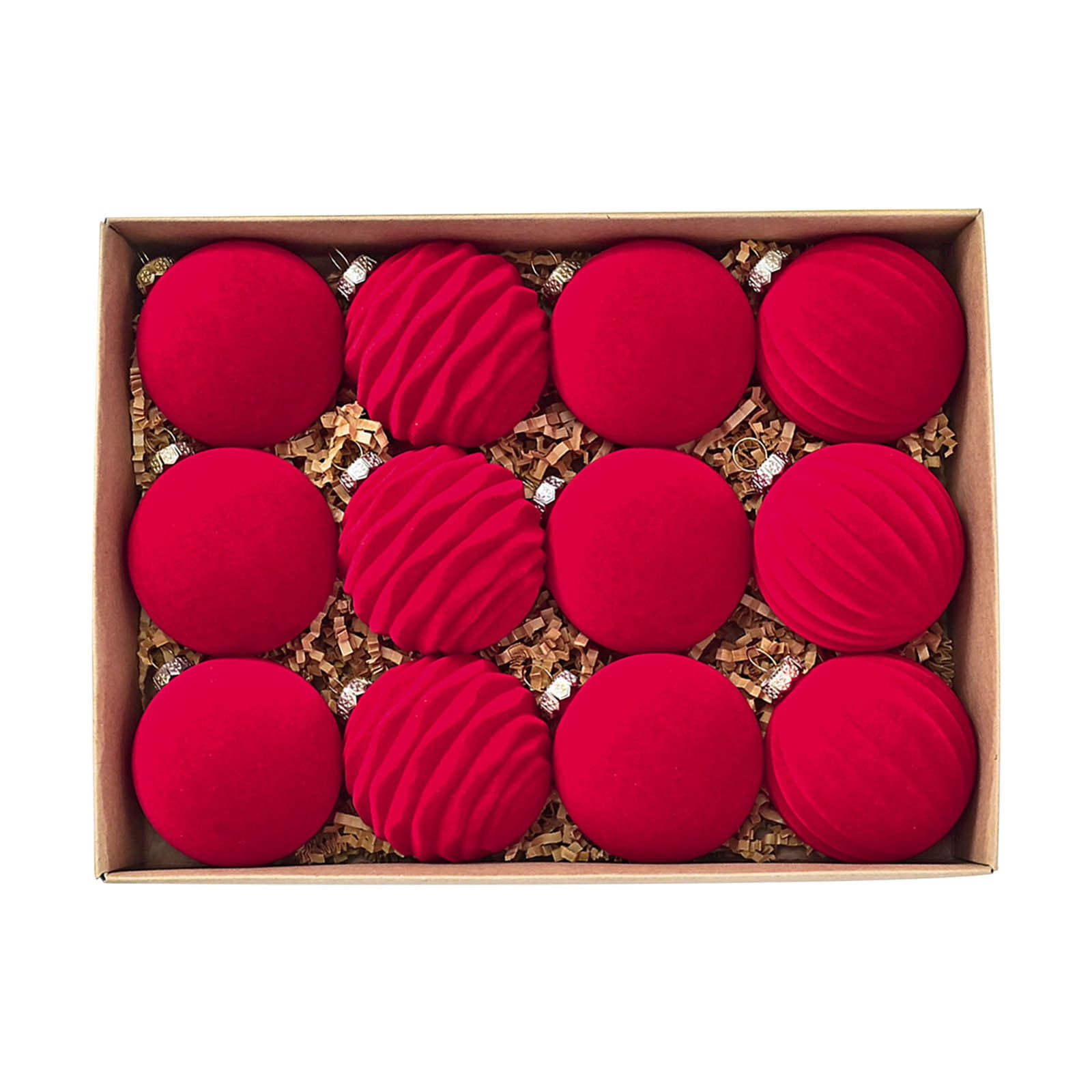 Cheapark 12Pcs 2.4-Inch Flocked Christmas Balls - Red Soft-Touch ...