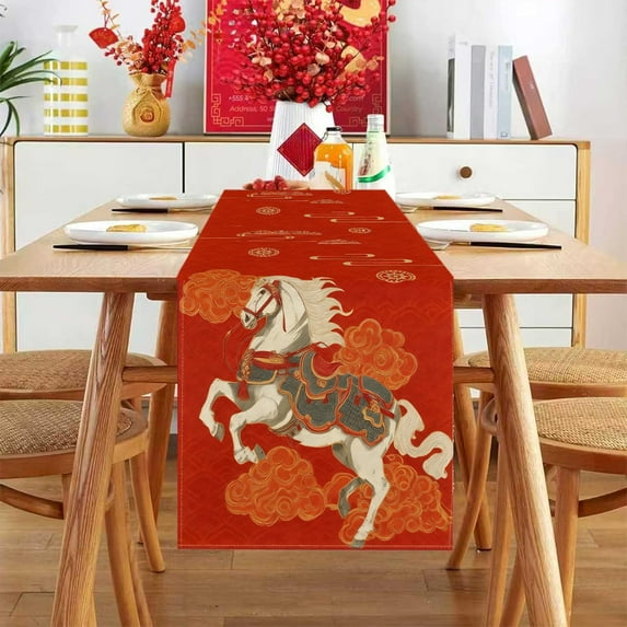 Cheapark 2026 Chinese New Year Table Runner - Elegant Red Stain-Resistant Linen 13x47.2 Inches ...