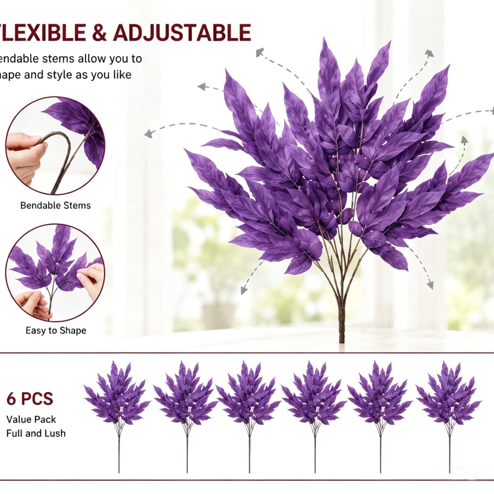 Cheapark Artificial Flower Bouquet Faux Floral Bunch Decor 6 pieces ...