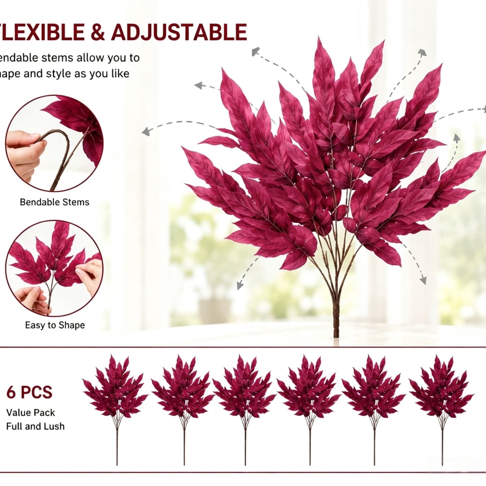 Cheapark Artificial Flower Bouquet Faux Floral Bunch Decor 6 pieces ...