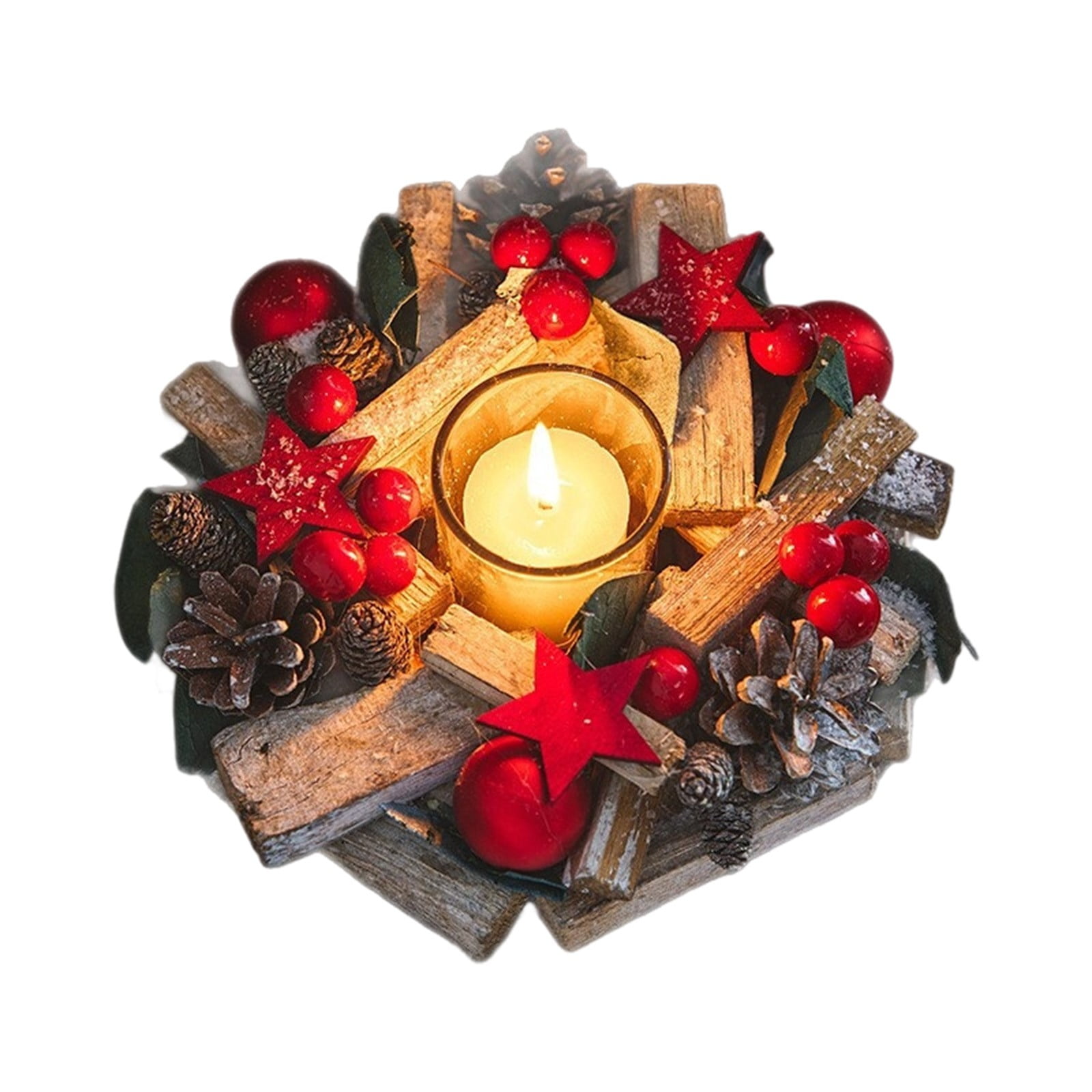 Cheapark Battery-Operated Christmas Candlestick with Red Berries ...