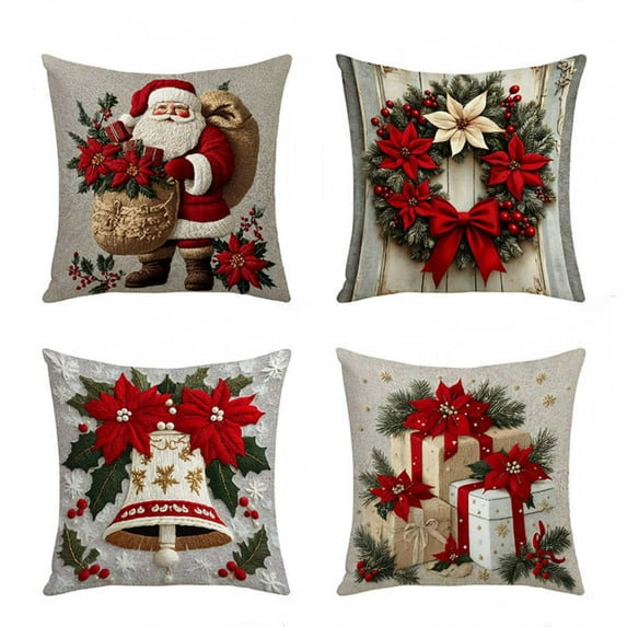 Cheapark Christmas Bunny Print Pillow Cover - Soft Linen Fabric ...