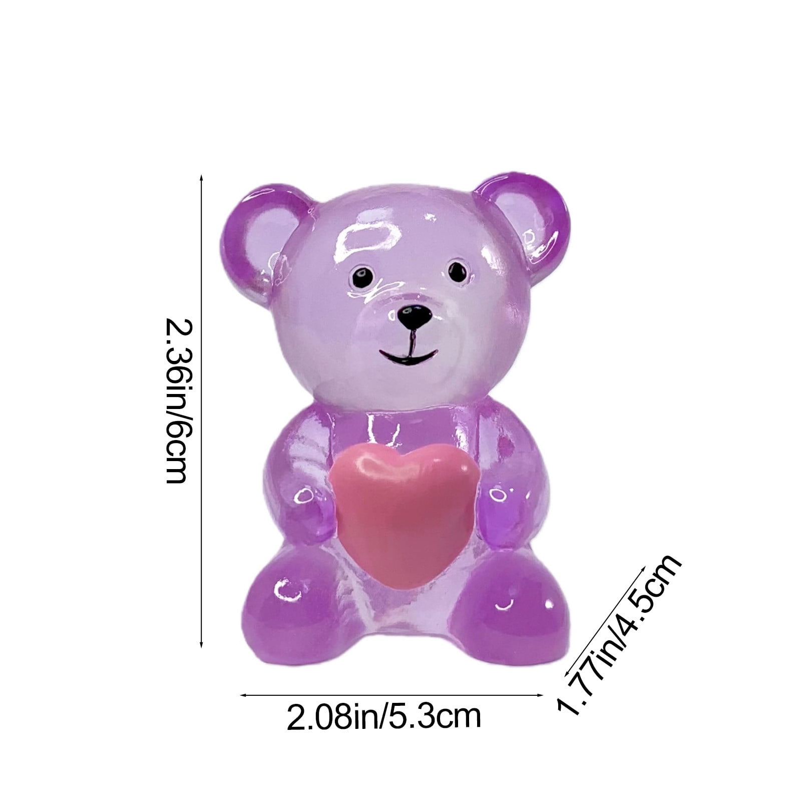Cheapark Cute Mini Heart Bear Figurine - Transparent Resin Decor, Desk ...