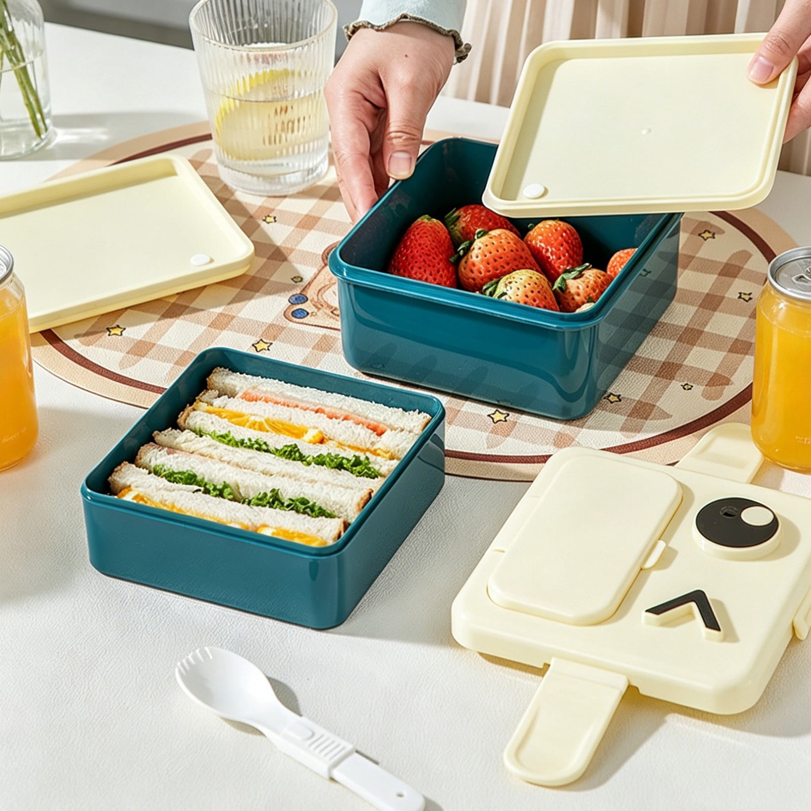 Cheapark Double Layer Square Plastic Lunch Box Portable Food Storage ...