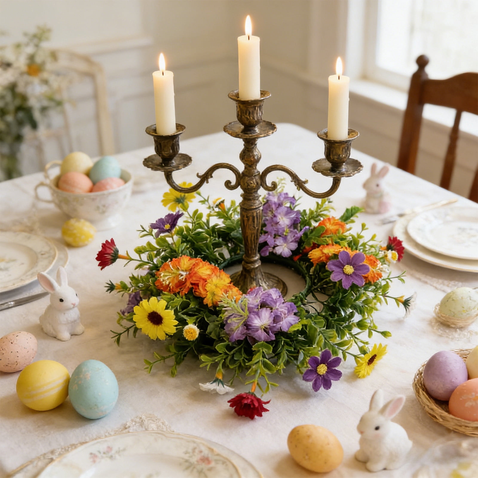 Cheapark Easter Candle Holder Wreath Egg Floral Candle Ring Easter ...