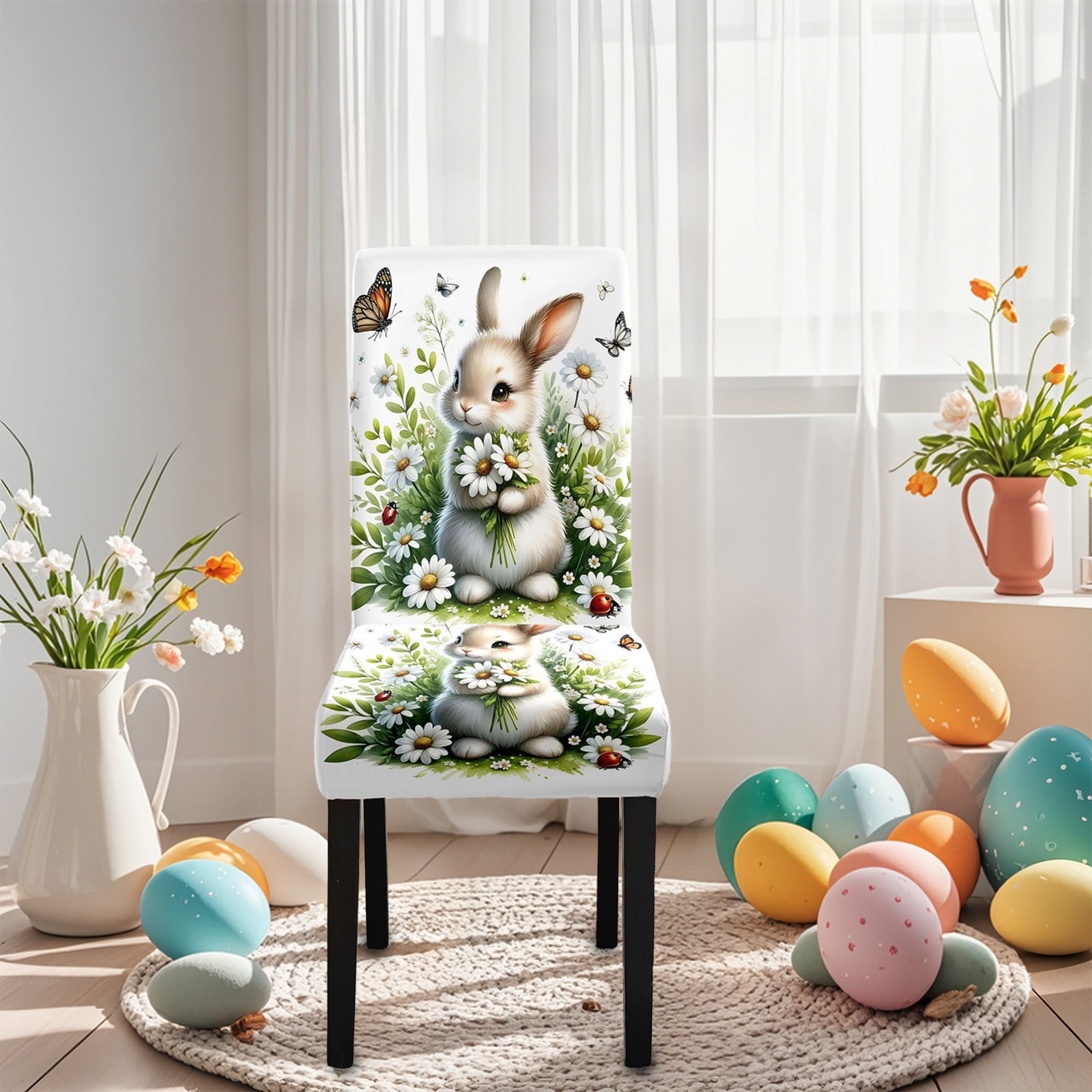 Cheapark Easter Chair Covers Full Coverage Stretch Fabric for Dining ...