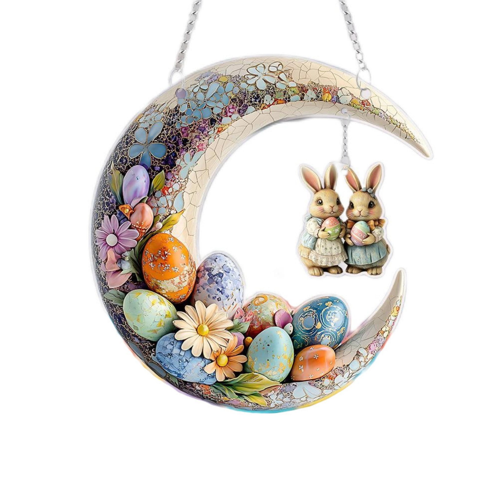 Cheapark Easter Crescent Colorful Flowers 2D Acrylic Hanging Decor ...