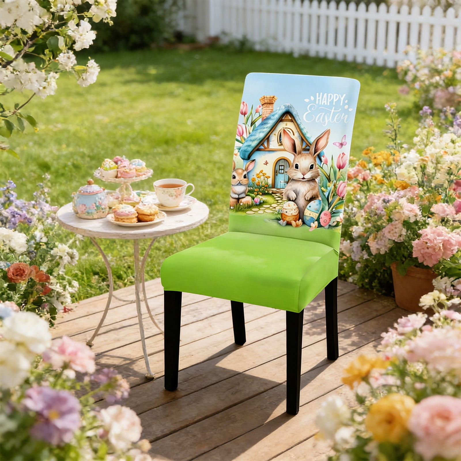 Cheapark Easter Cute Bunny Chair Cover Full Wrap Elastic Chair ...