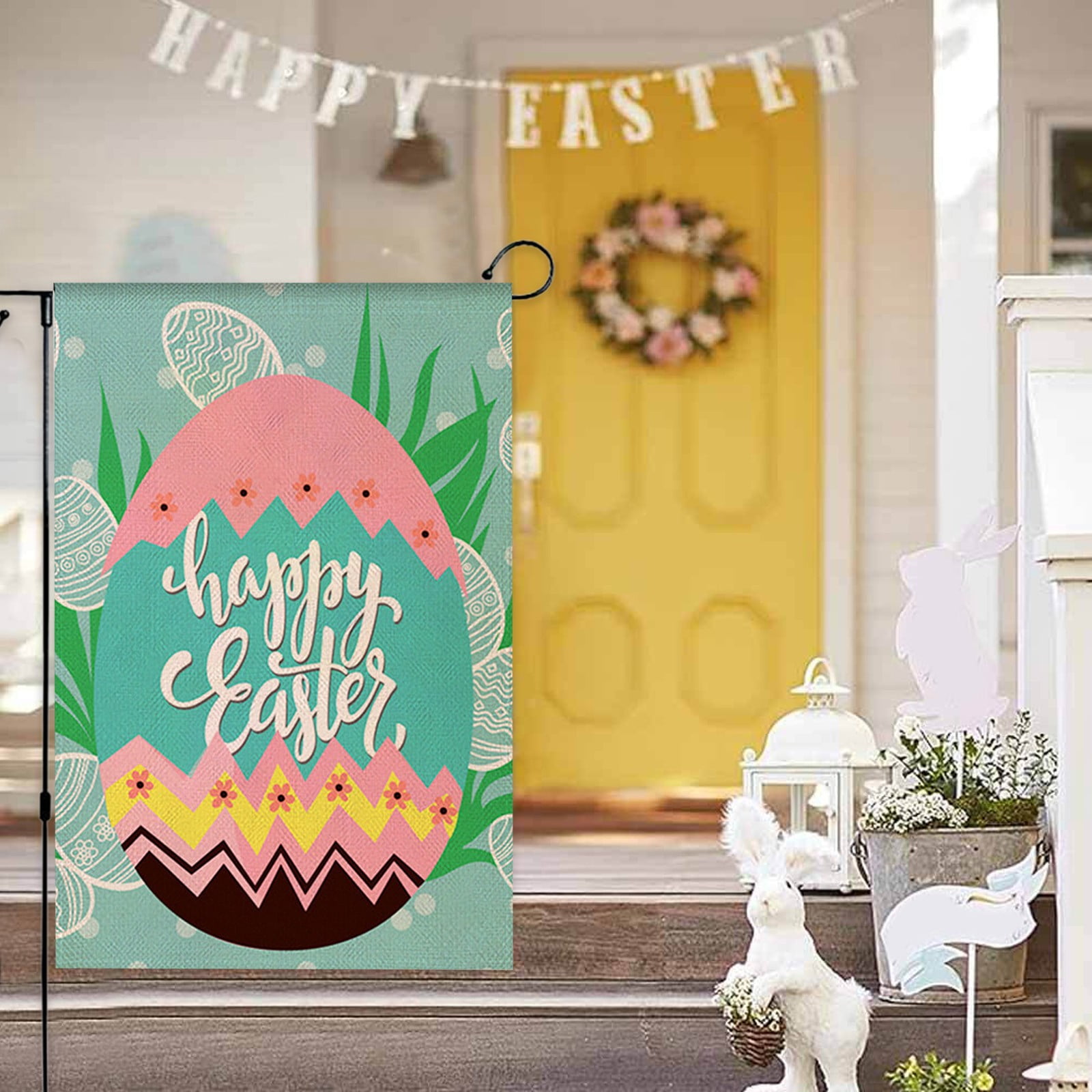 Cheapark Easter Garden Flag Set, Cartoon Egg Bunny Yard Decor Double ...