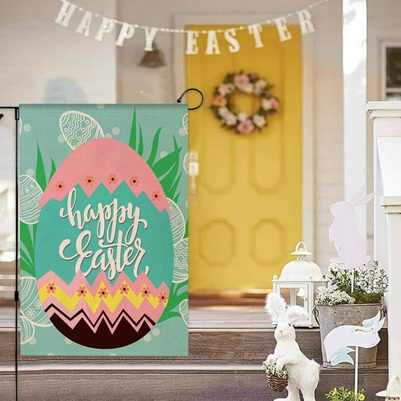 Cheapark Easter Garden Flag Set, Cartoon Egg Bunny Yard Decor Double ...