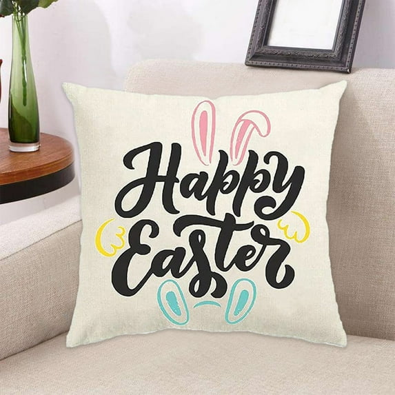 Cheapark Easter Linen Pillow Cover and Cushion Case Set, Washable Sofa ...
