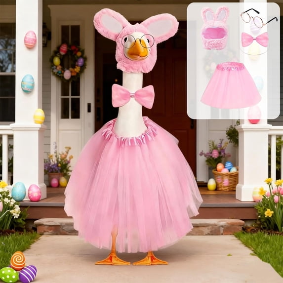 Cheapark Easter goose statue outfit hat set patio garden decor for ...