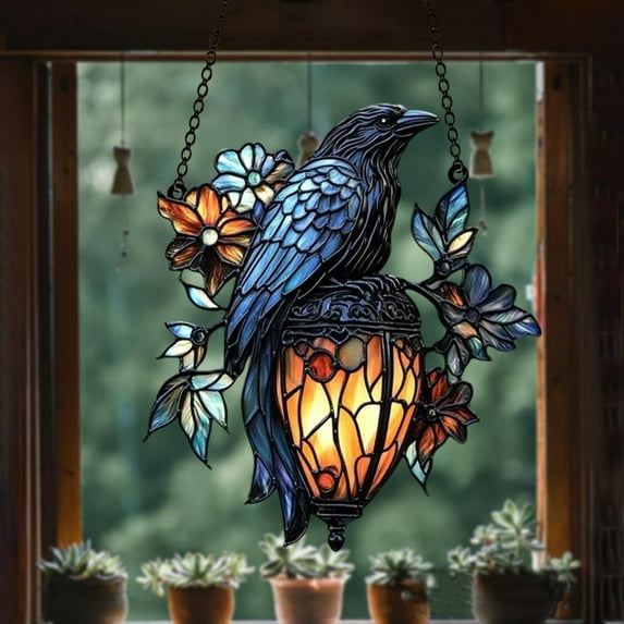 Cheapark Gothic Hanging Ornament Sun Catcher With Crow Design 2D ...