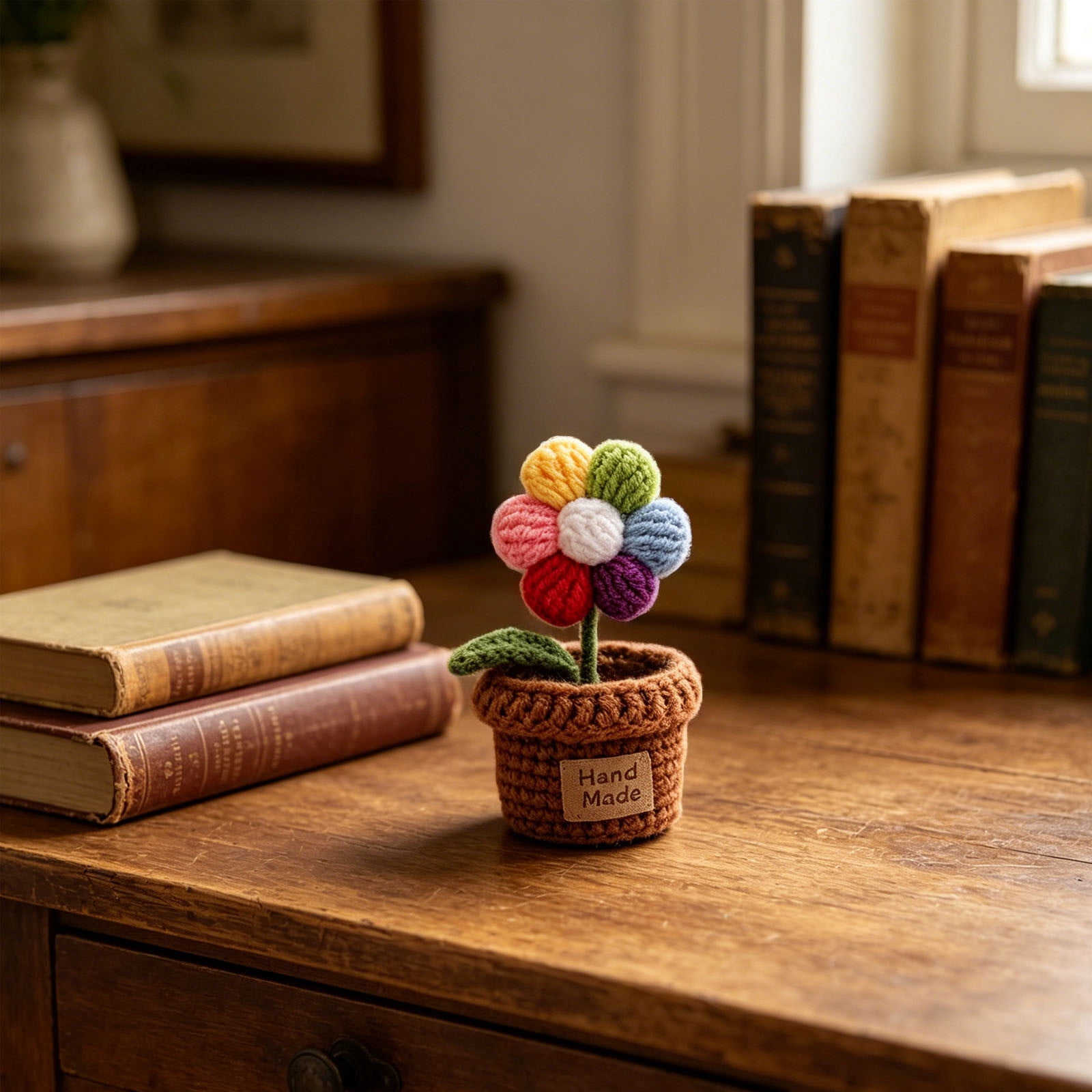 Cheapark Hand Knitted Artificial Flower Mini Potted Plant Decor ...