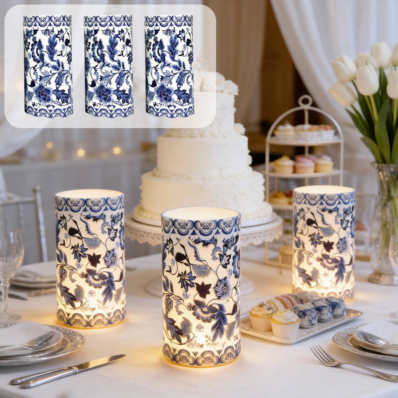 Cheapark LED Candle Flickering Electronic Candle，vintage blue and white ...