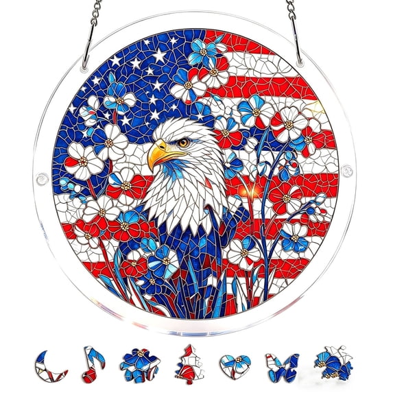 Cheapark Patriotic Acrylic Puzzle Suncatcher Window Decor 7.4Inch Red ...