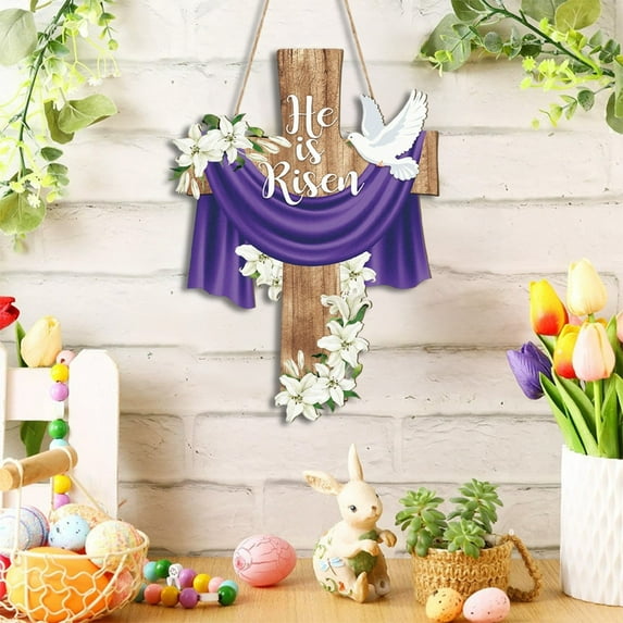Cheapark Spring Easter Cross Wooden Wall Art Sign, Rustic Farmhouse ...