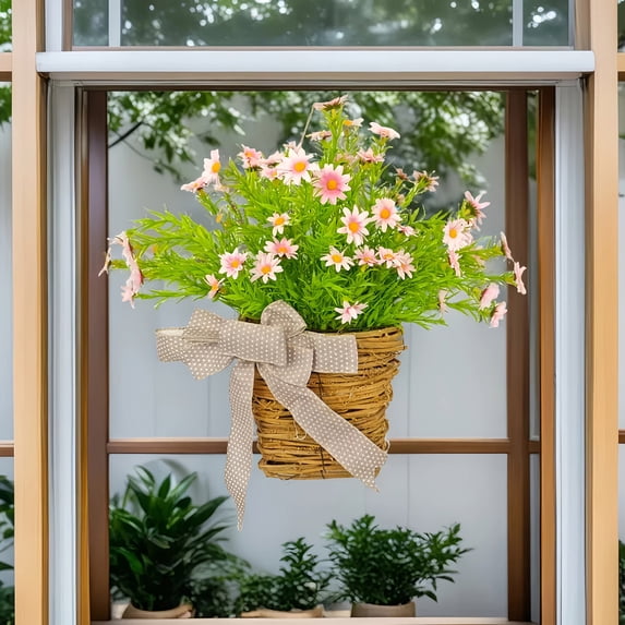 Cheapark Spring Summer Wreath Front Door Rattan Basket Wildflower Decor ...